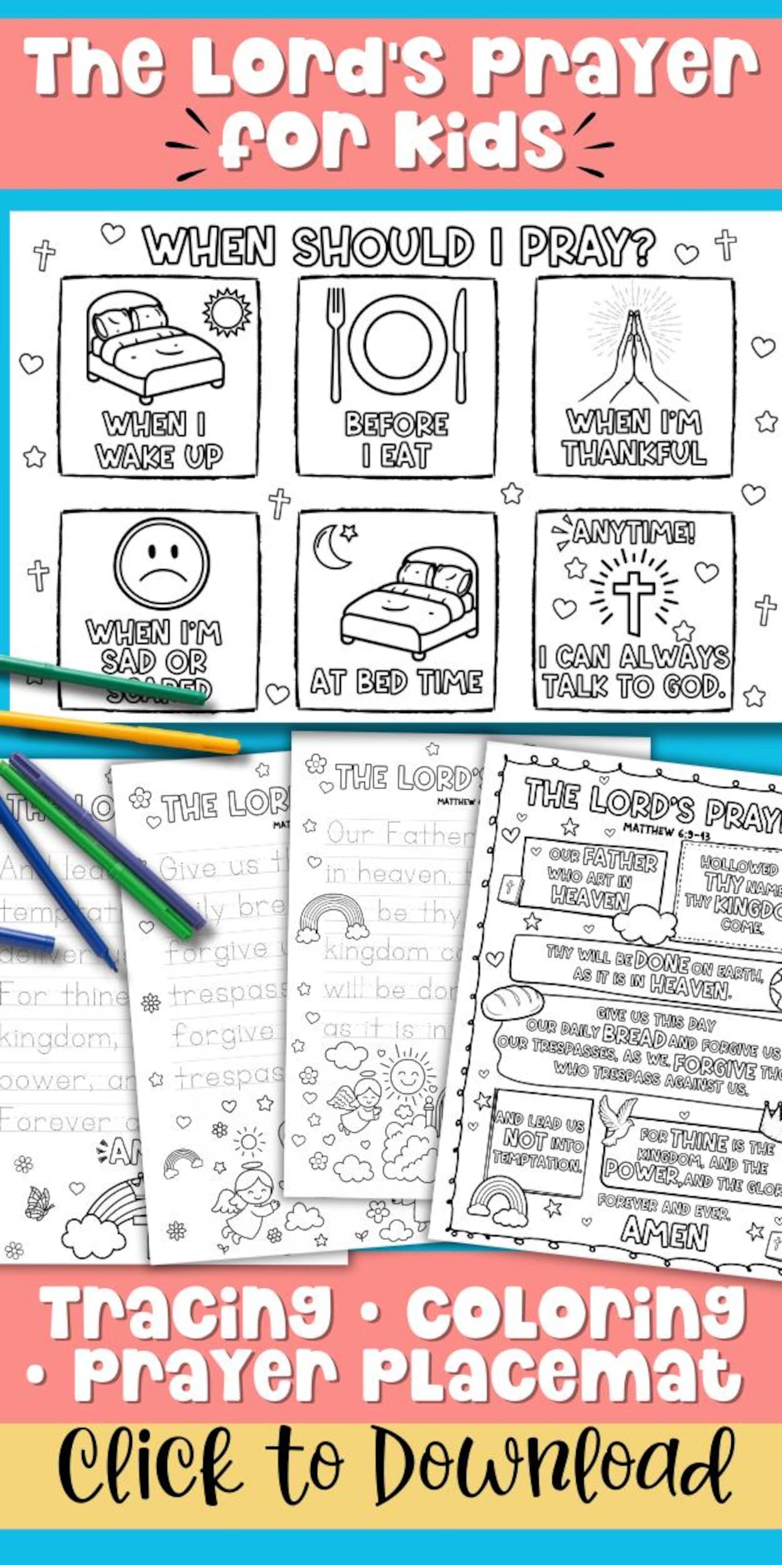Lords Prayer Bible Verse Coloring Page Tracing Worksheet Kid Prayer ...