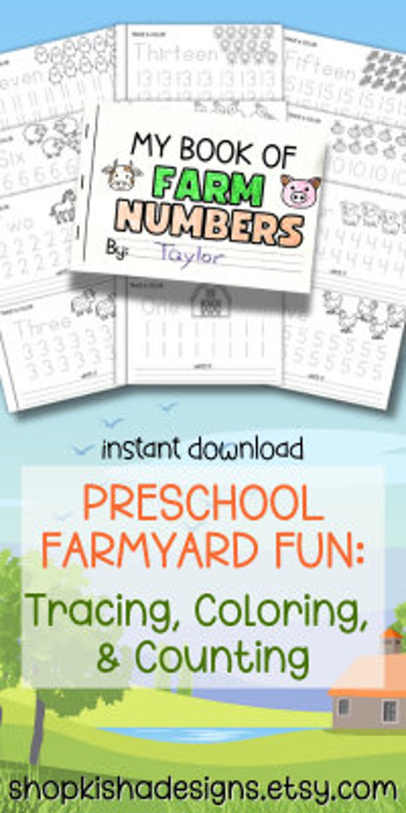 Number Tracing Worksheet Handwriting Practice Preschool Busy Book Farm ...