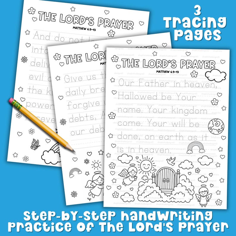 Lords Prayer for Kids Coloring Page Bible Verse Tracing Worksheet ...