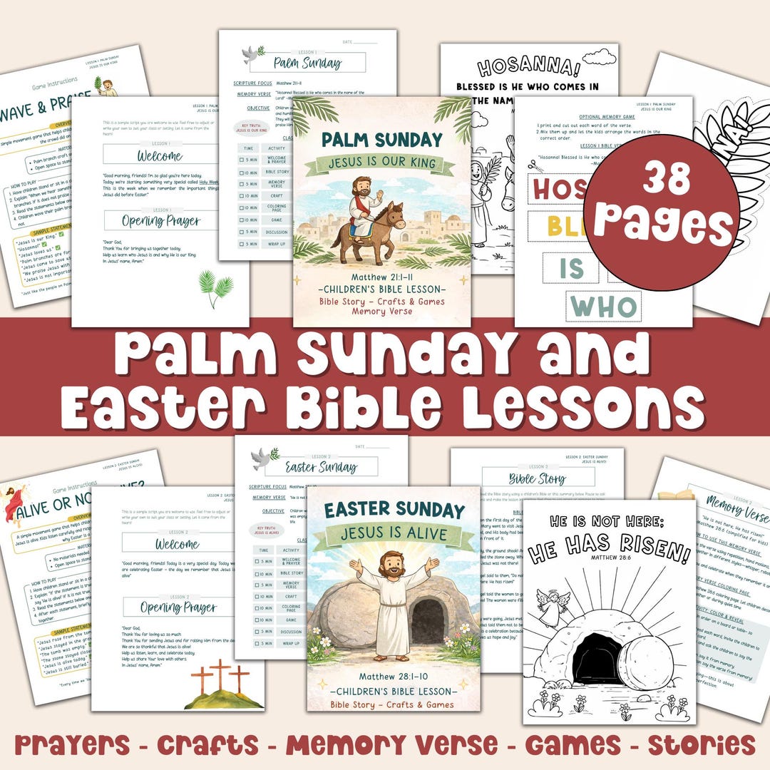 Holy Week Bible Lesson Bundle Printable Palm Sunday and Easter Sunday ...