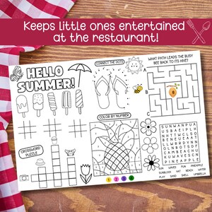 Summer Activity Placemat Coloring Page Printable Table Mat Quiet ...