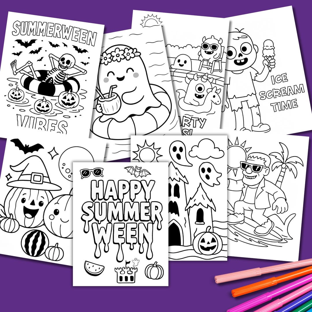 Summerween Halloween Coloring Page Summer Ghost Spooky Cute Coloring ...