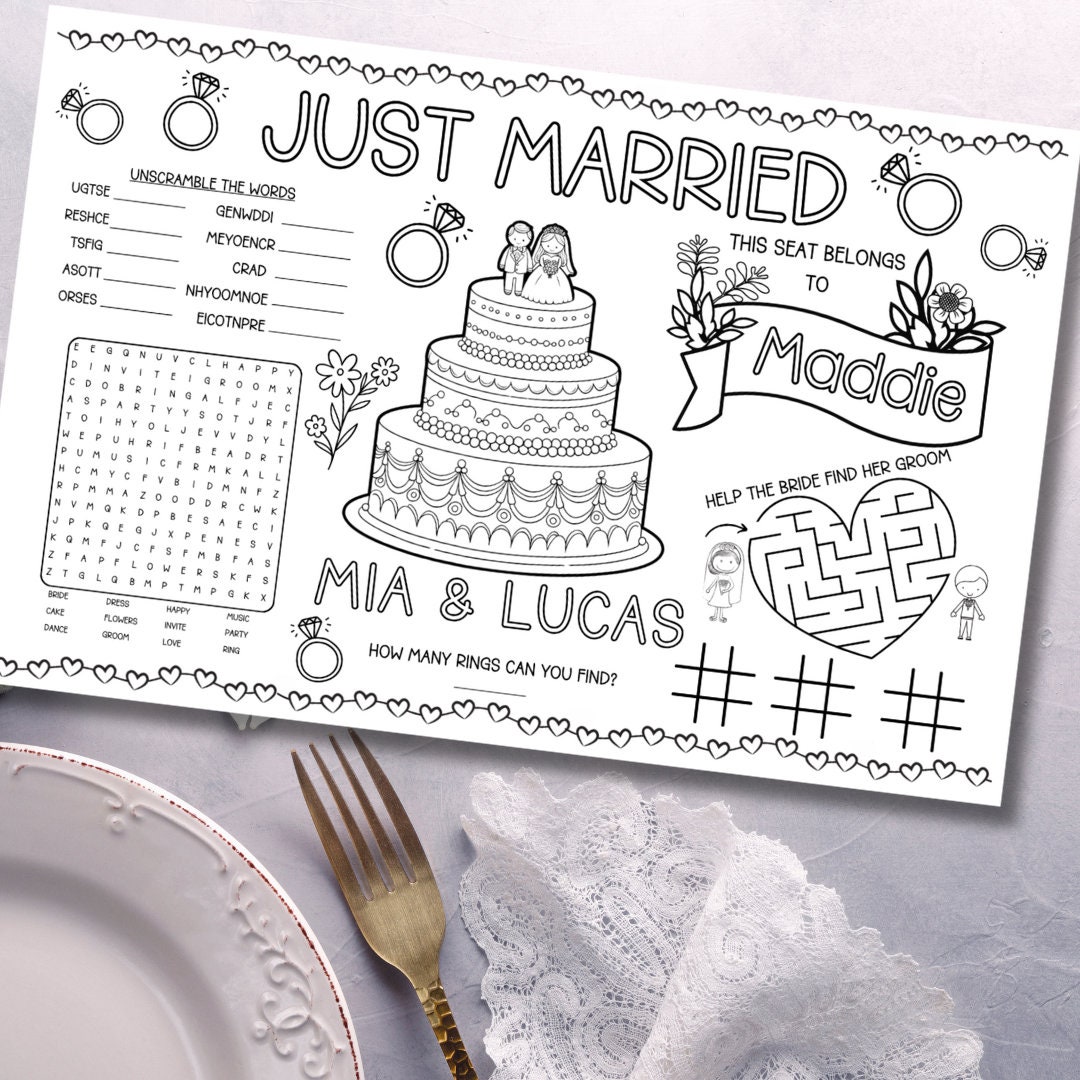 Custom Kid Wedding Activity Coloring Placemat Wedding Table Game Word ...