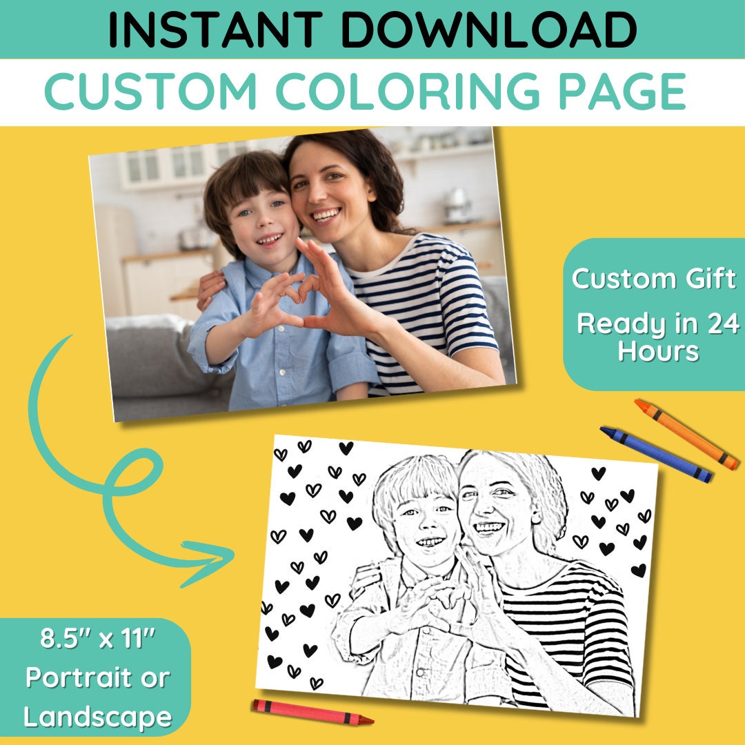 Custom Coloring Page Photo Personalize Gift Coloring Page Portrait ...