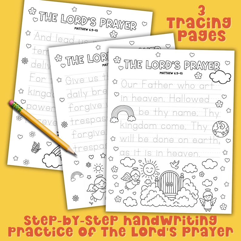 Lords Prayer Bible Verse Coloring Page Tracing Worksheet Kid Prayer ...