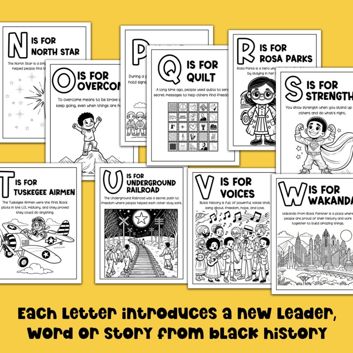 ABC Black History Coloring Page Bundle Bulletin Board Black History ...