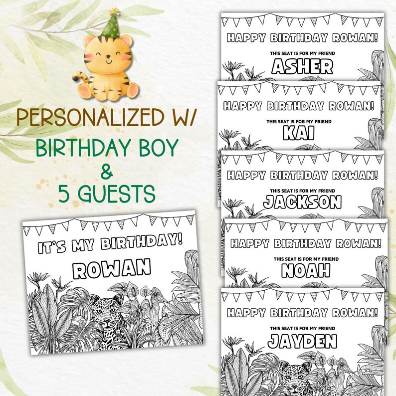 Custom Safari Birthday Name Coloring Page Jungle Placemat Boy Jungle ...