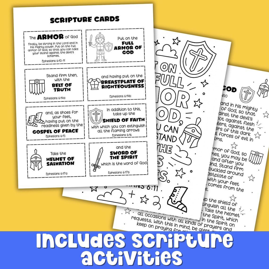 Armor of God Printable Kid Bible Verse Coloring Sheet Bible Scripture ...