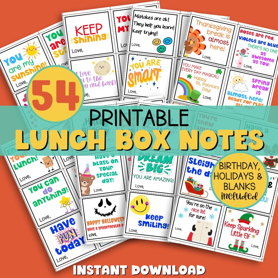 Printable Kid School Lunch Note Encouragement Assorted Card Love Note ...