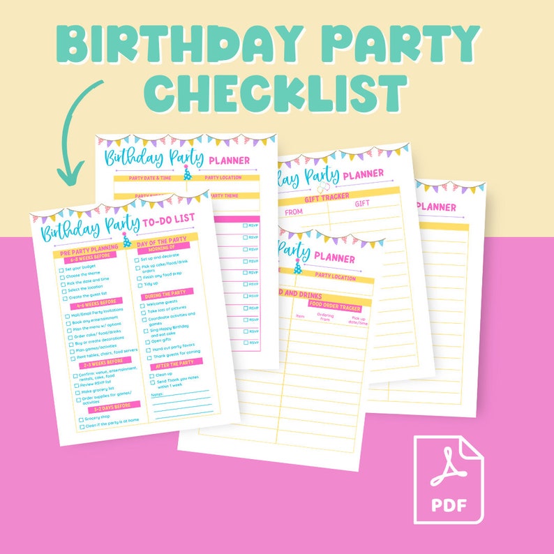 Birthday Party Checklist Printable Party Planner Checklist for Guest List Grocery List Printable ...