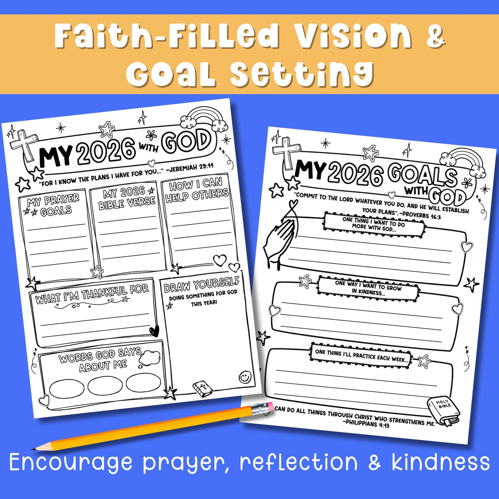 Christian New Year Faith Printable Bundle Kid Bible Tracker Goal ...