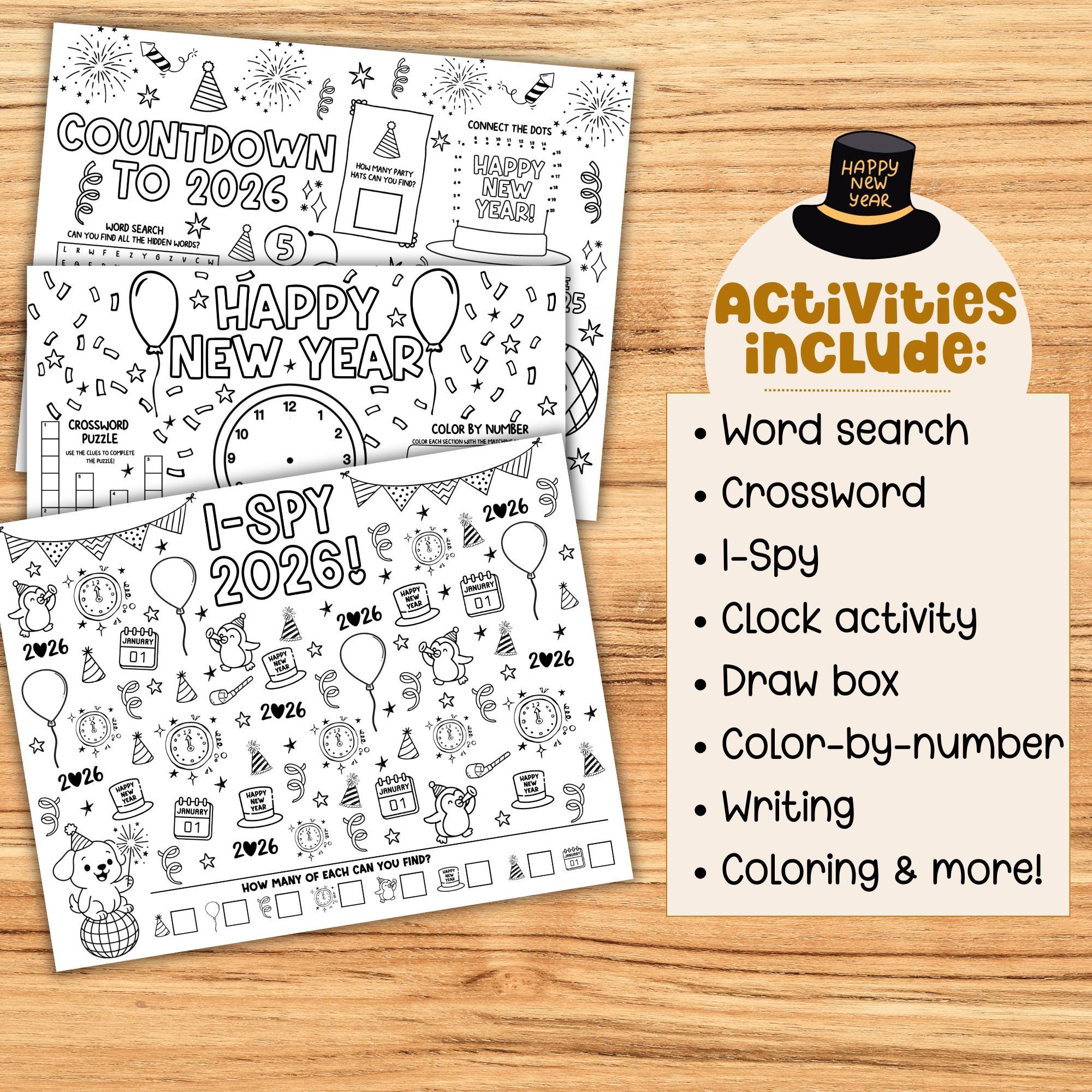 New Years Activity Placemat Coloring Sheet Quiet Activity for Kids ...