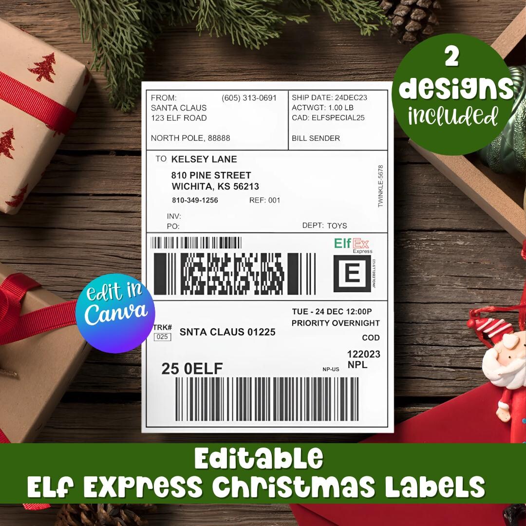Elf Printable Christmas Shipping Label From Santa Family Christmas Fun ...