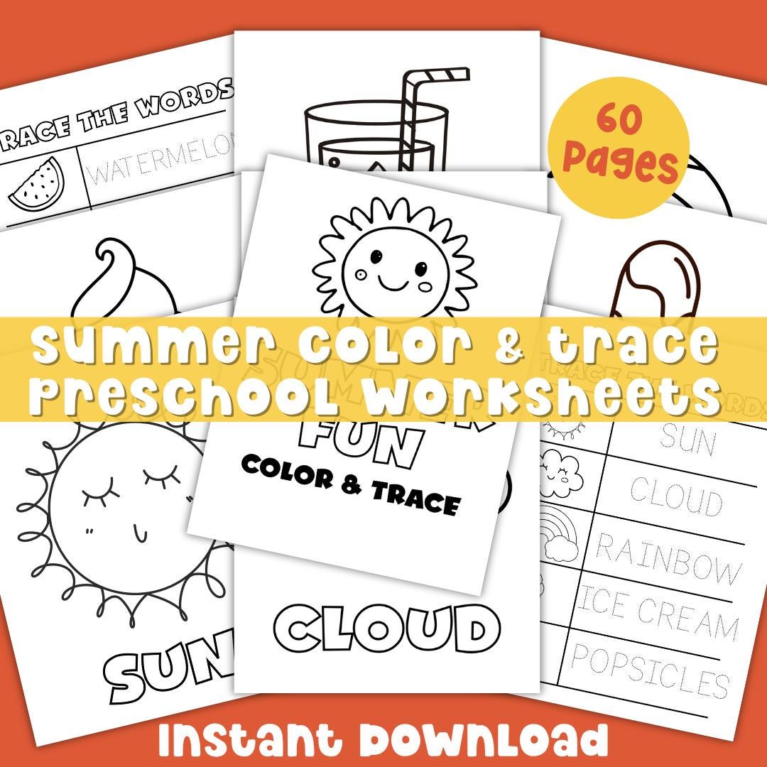 Preschool Tracing Worksheet Coloring Activity Summer Printable Quiet ...