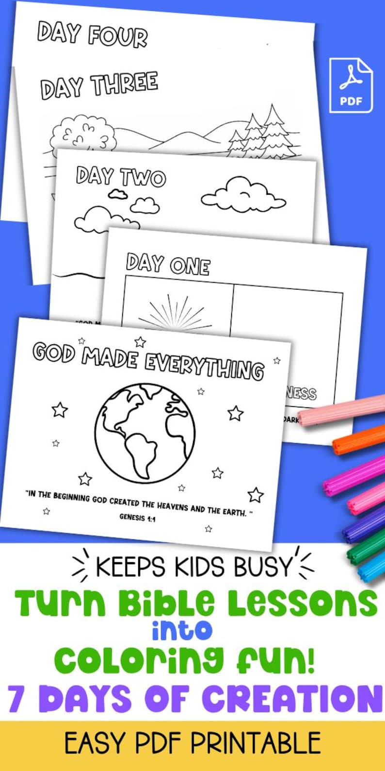 Creation Story Coloring Book: Genesis Bible Study, Sunday School PDF ...