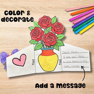 Kid Mothers Day Gift Coloring Bouquet Flower Download 3D Card Present ...