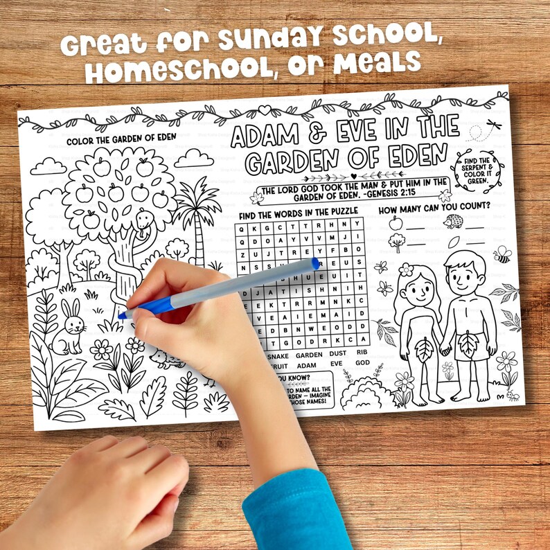 Bible Story Printable Activity Placemat Coloring Page Word Search ...