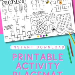 Summer Activity Placemat Coloring Page Printable Table Mat Quiet ...