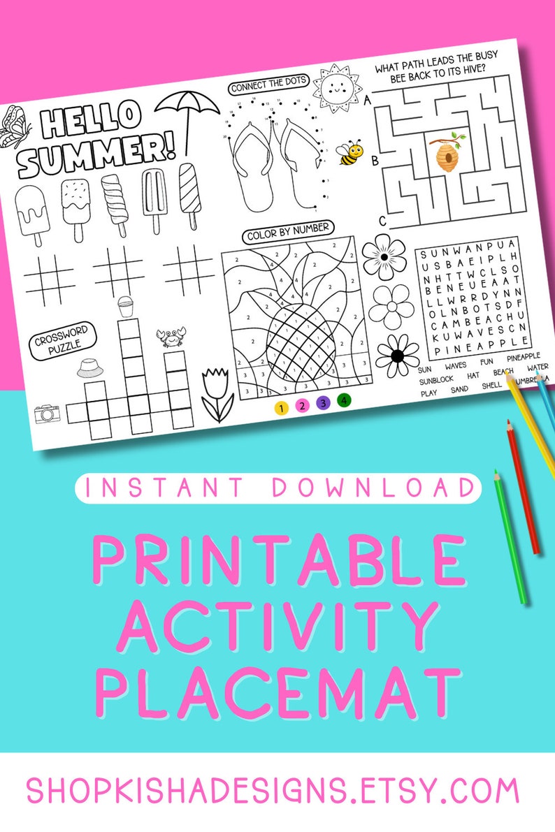Summer Activity Placemat Coloring Page Printable Table Mat Quiet ...