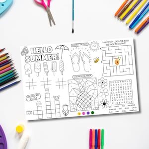 Summer Activity Placemat Coloring Page Printable Table Mat Quiet ...