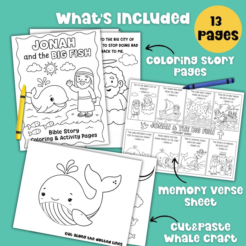Jonah and the Whale Bible Verse Coloring Sunday School Craft Jonah and ...