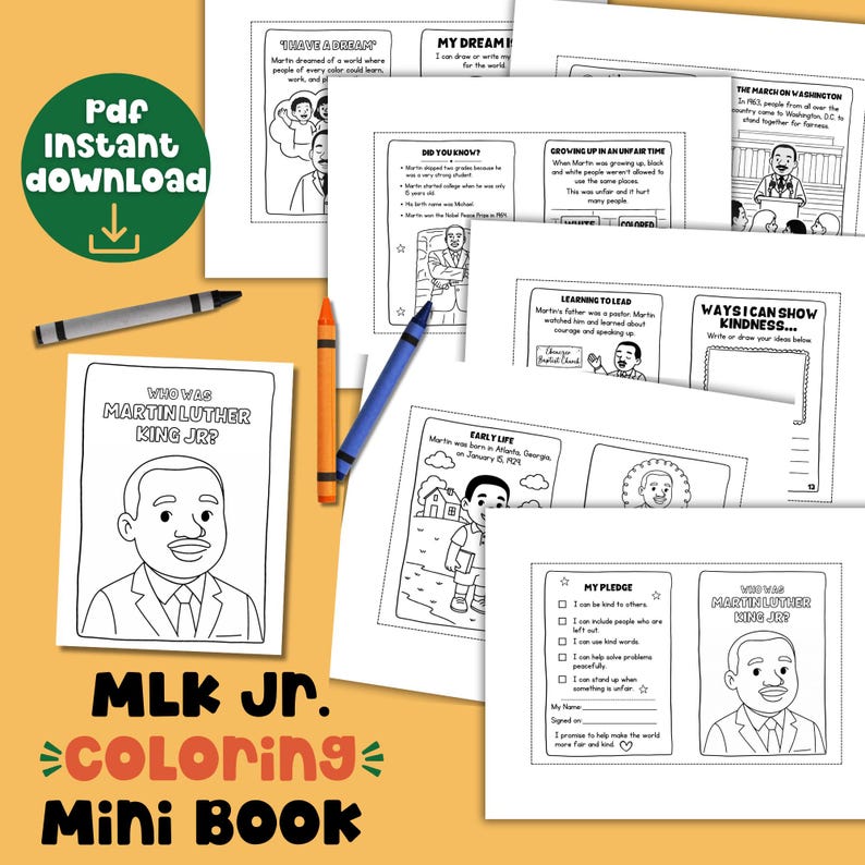 Martin Luther King Jr Coloring and Biography Book Printable MLK ...