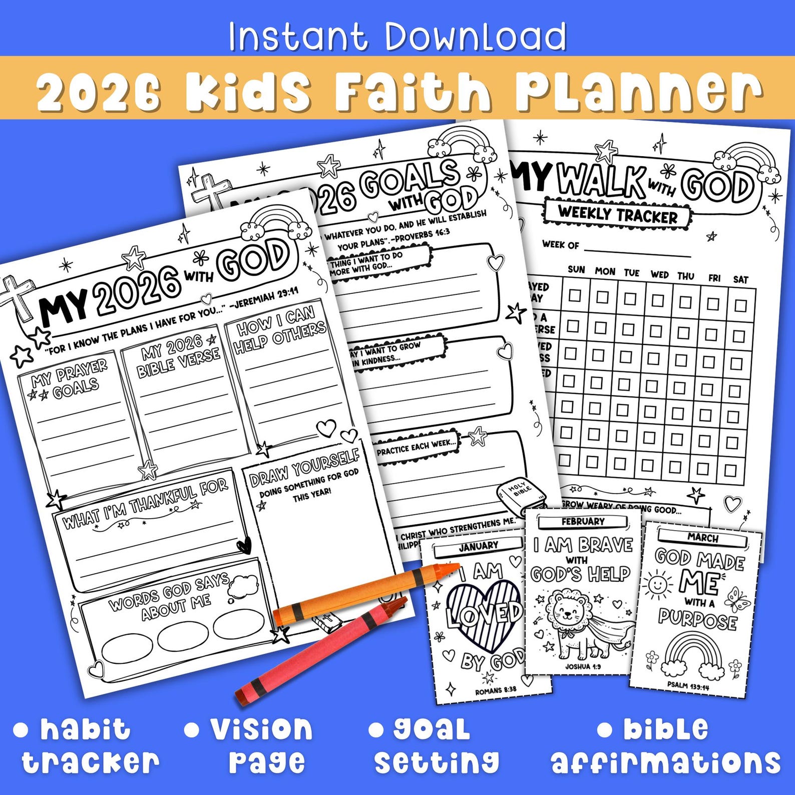 Christian New Year Faith Printable Bundle Kid Bible Tracker Goal ...