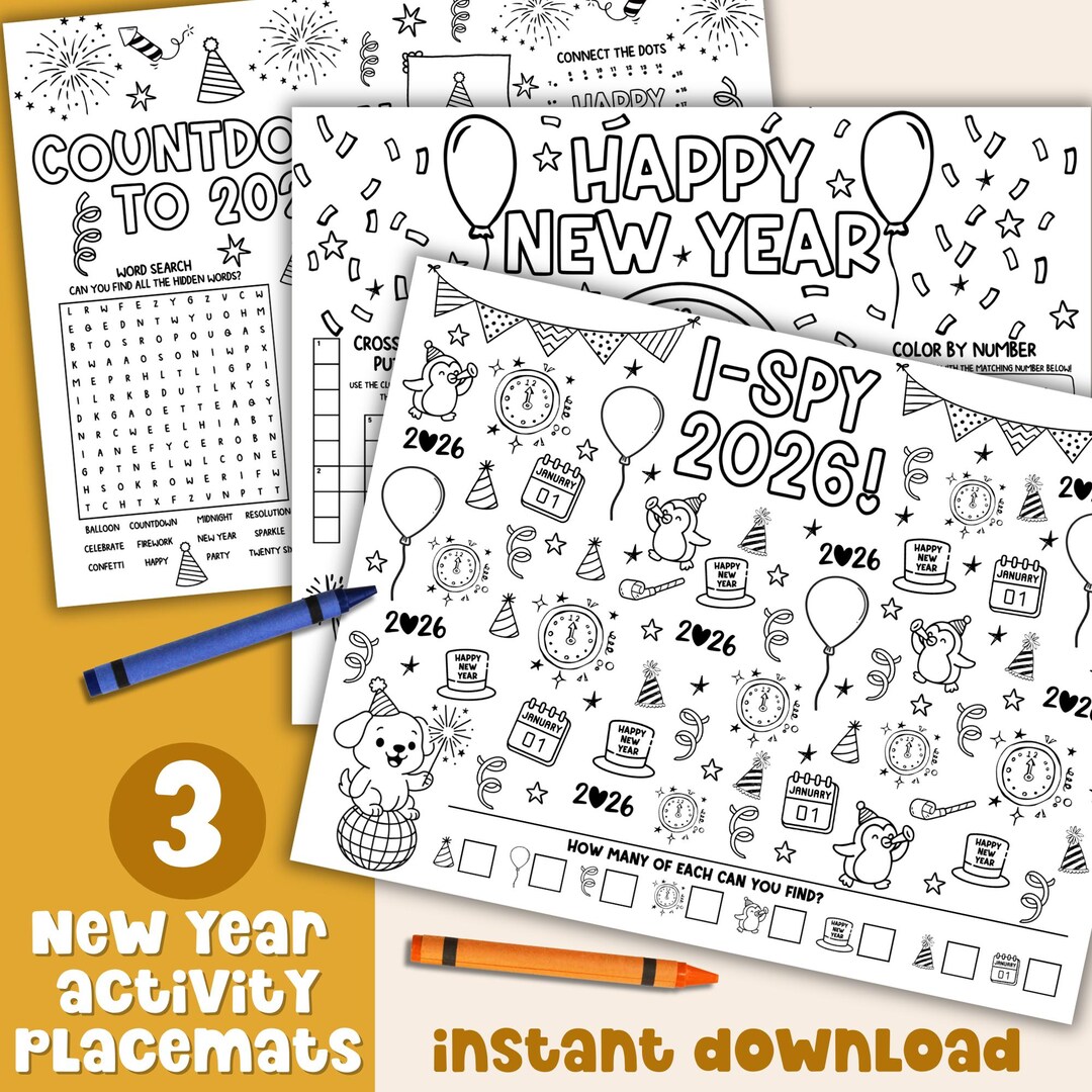 New Years Activity Placemat Coloring Sheet Quiet Activity for Kids ...