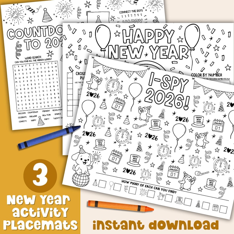 New Years Activity Placemat Coloring Sheet Quiet Activity for Kids ...