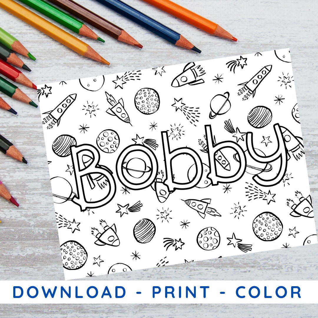 Custom Space Coloring Page for Kid Space Room Name Sign for Bedroom ...