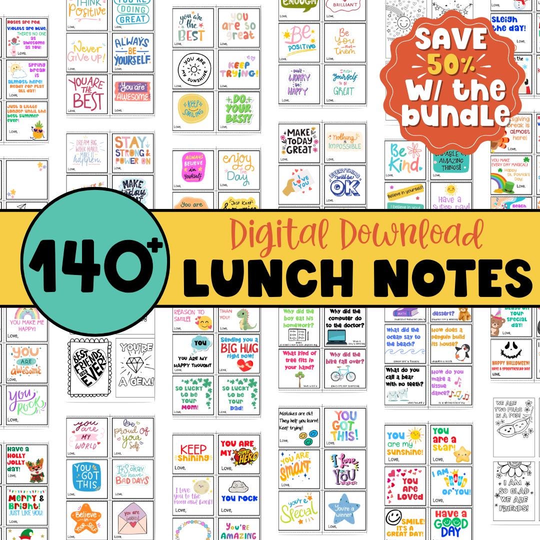 Printable Kid School Lunch Box Note to Brighten Day Inspirational Word ...