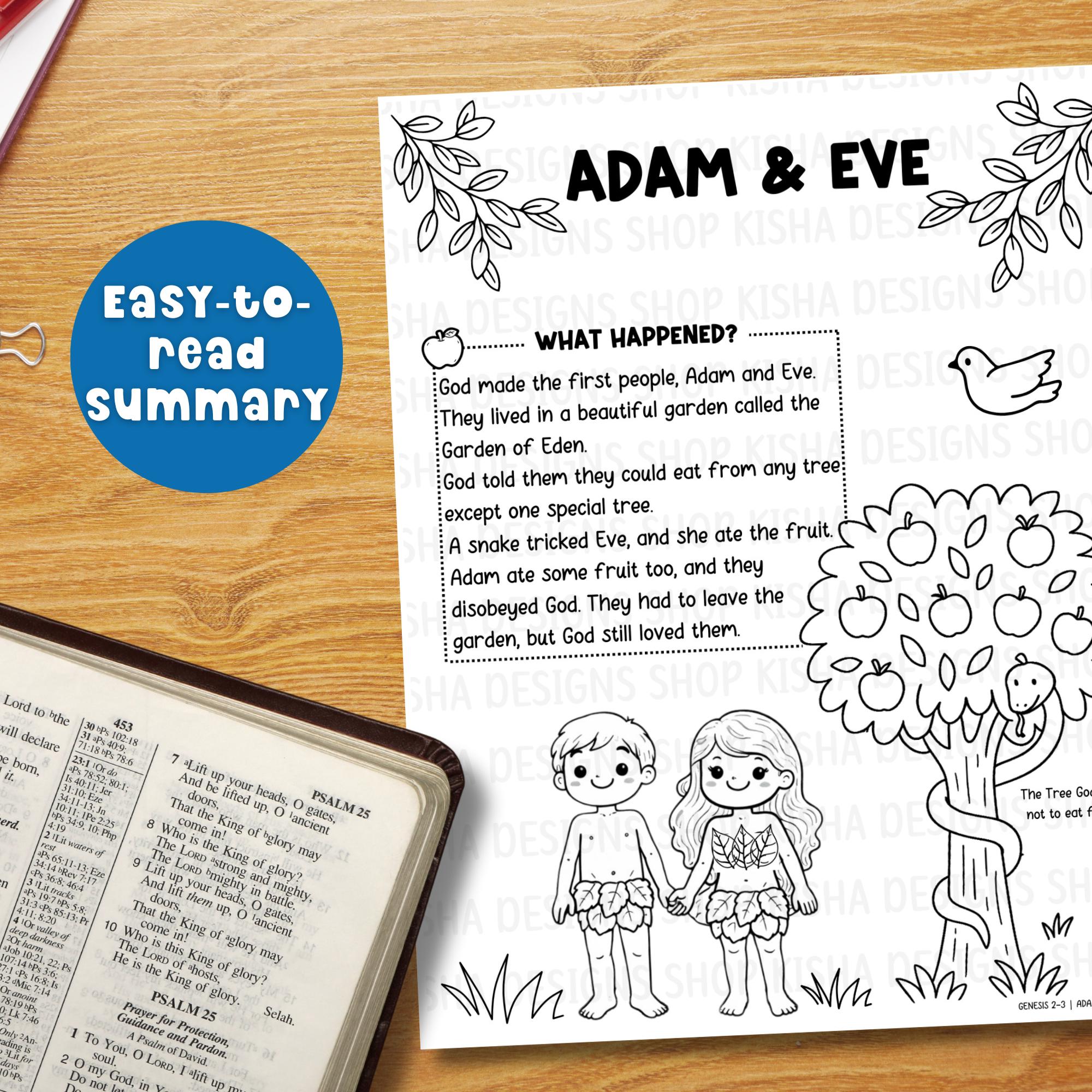 Adam and Eve Bible Lesson for Kids Printable | Sunday School Activity ...