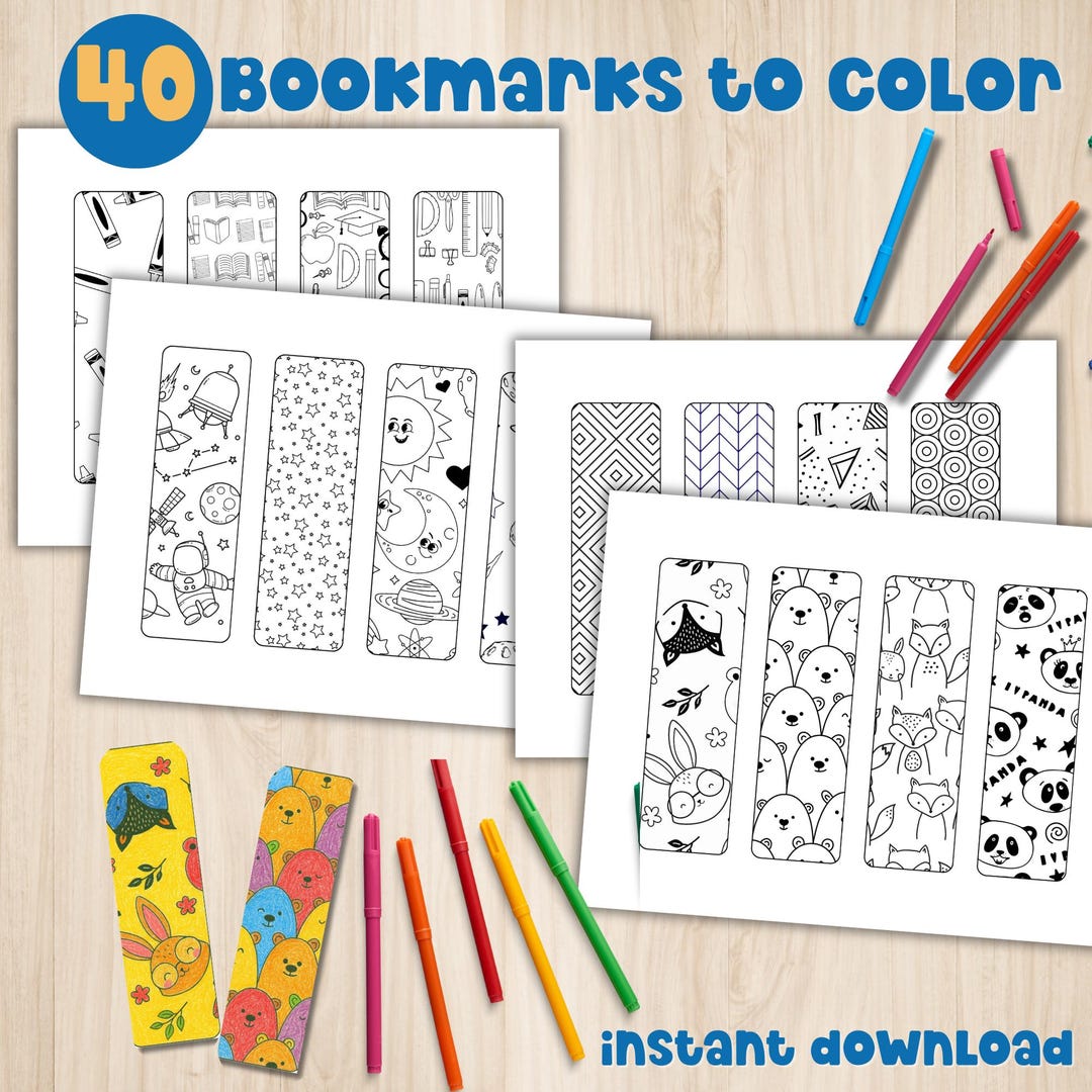 Cute Bookmark Bundle for Kids to Color Doodle Coloring Printable Kid ...