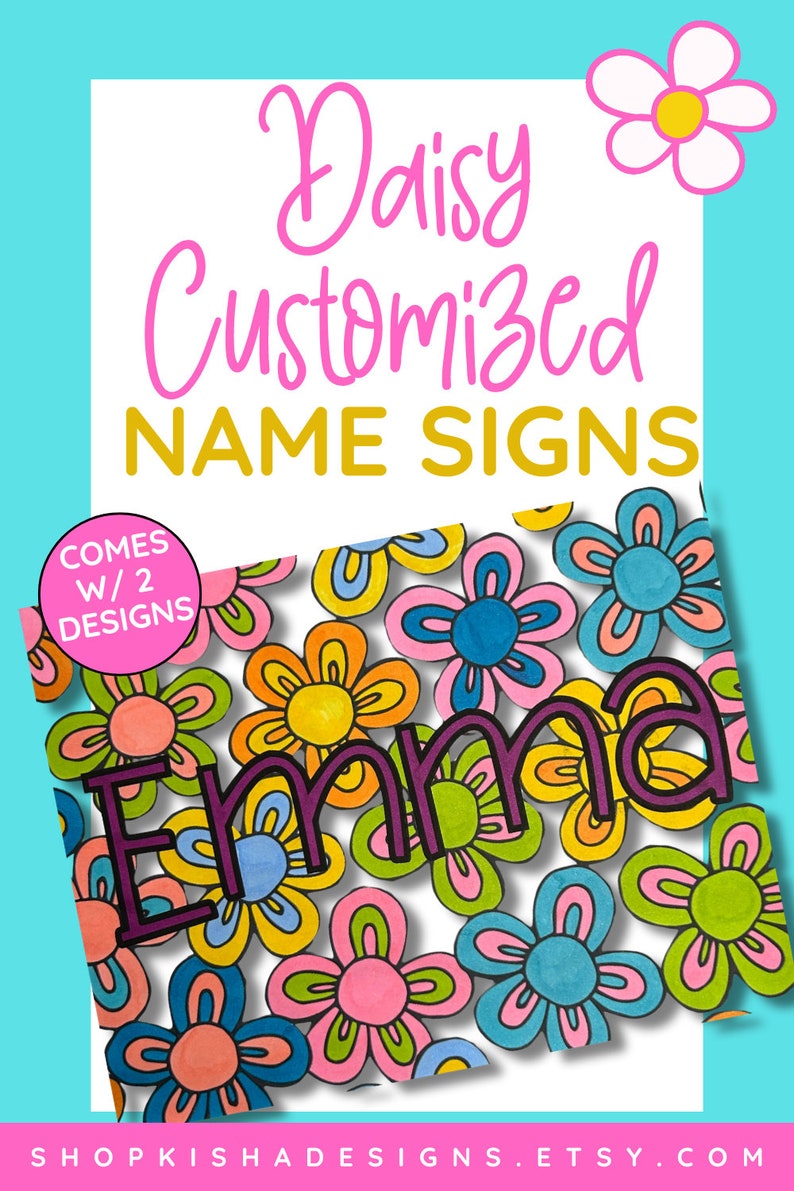 Printable Custom Coloring Page for Girl Bedroom Sign Daisy Name Sign ...