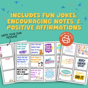 Printable School Lunch Note Assorted Card Kid Positive Affirmation ...