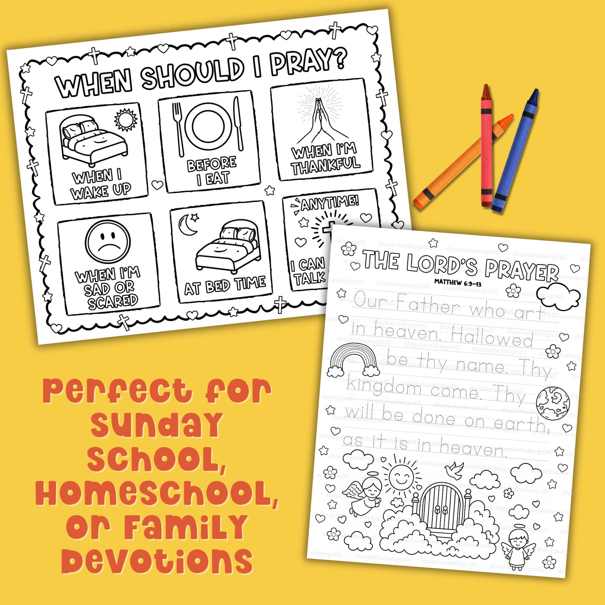 Lords Prayer Bible Verse Coloring Page Tracing Worksheet Kid Prayer ...