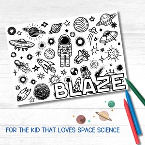 Space Theme Personalized Coloring Page Space Birthday Coloring Sheet ...