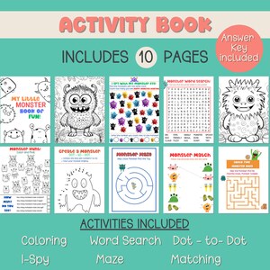 Cute Monster Printable Busy Book Activity Bundle Preschool Worksheet ...