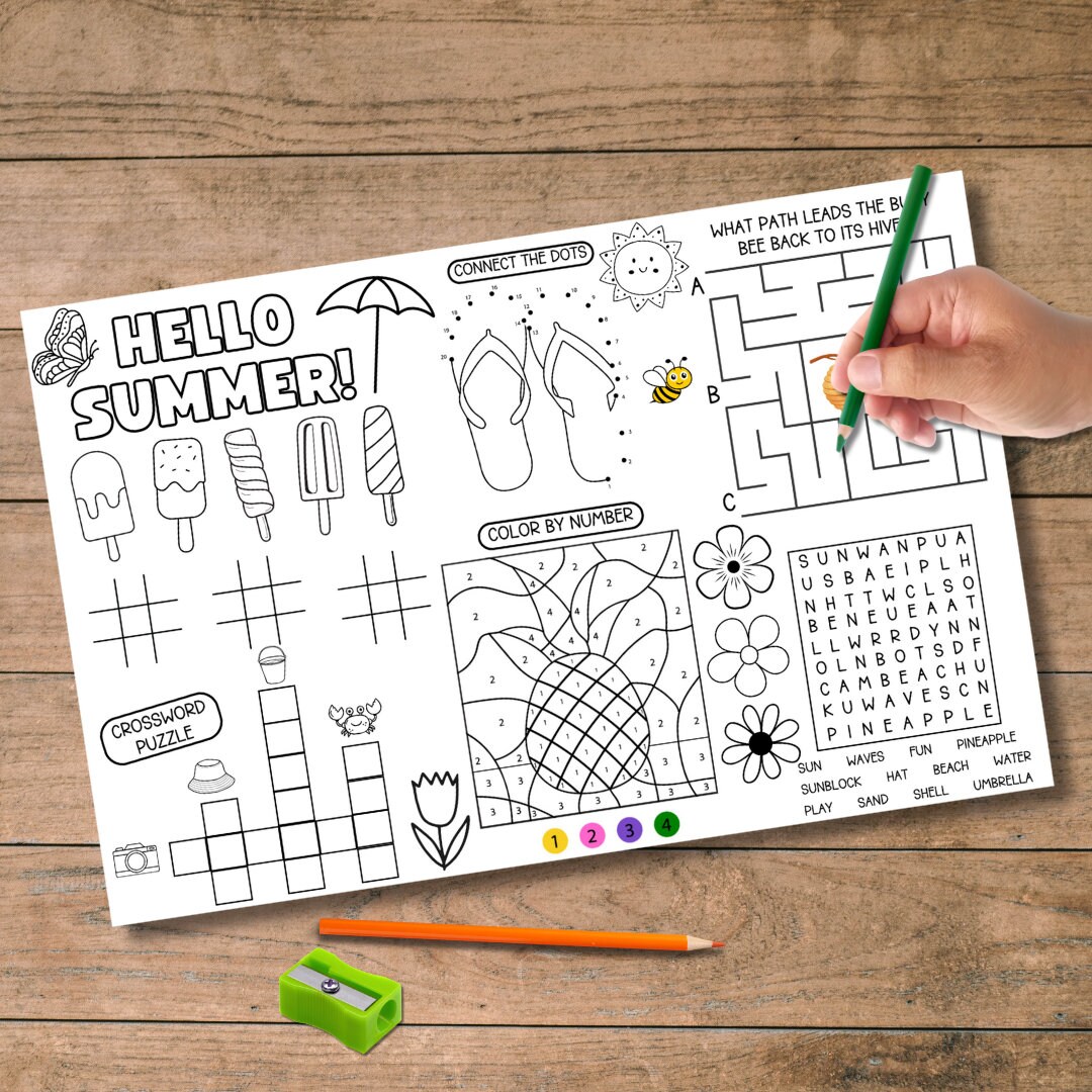 Summer Activity Placemat Coloring Page Printable Table Mat Quiet ...