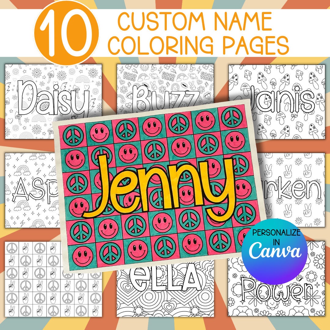 Editable Name Coloring Sheet Hippie Theme Coloring Page Printable ...