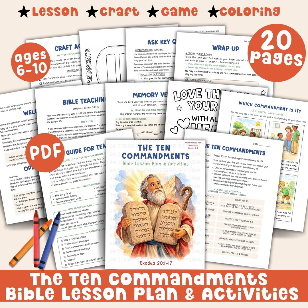Ten Commandments Bible Lesson for Kids, Sunday School Activity, Bible ...