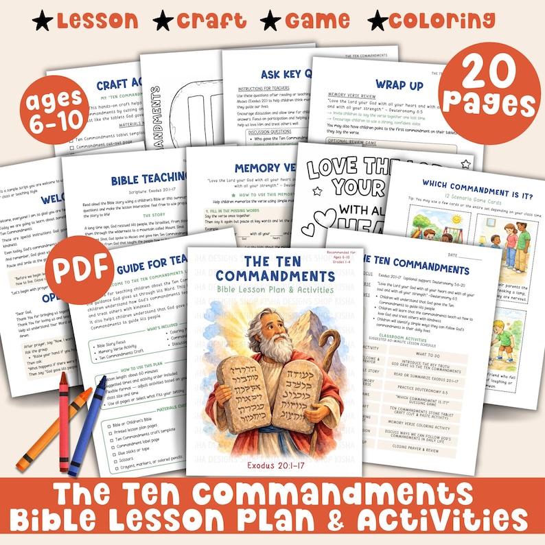 Ten Commandments Bible Lesson for Kids, Sunday School Activity, Bible ...