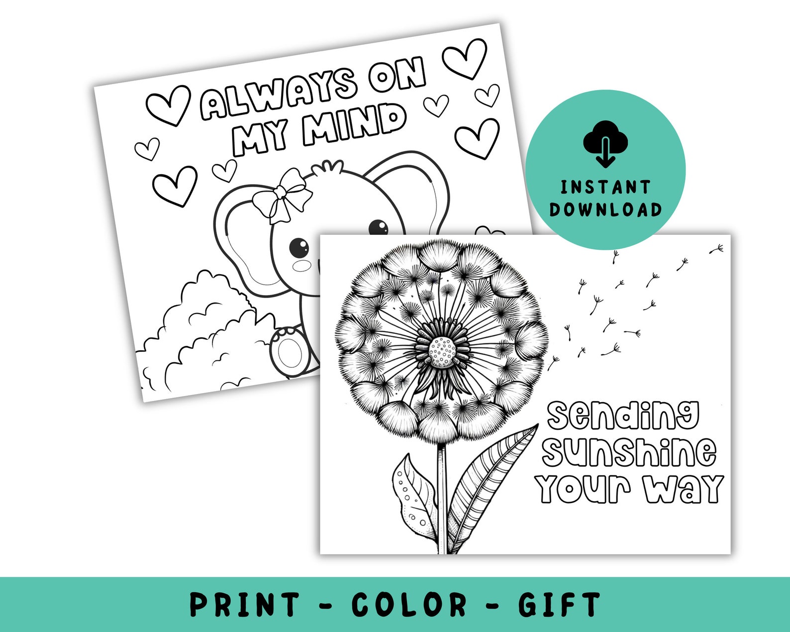 Thinking of You Coloring Pages Printable Kid Notecard Pack for Happy ...