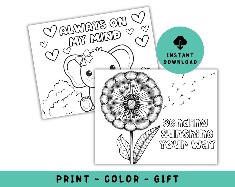 Thinking of You Coloring Pages Printable Kid Notecard Pack for Happy ...