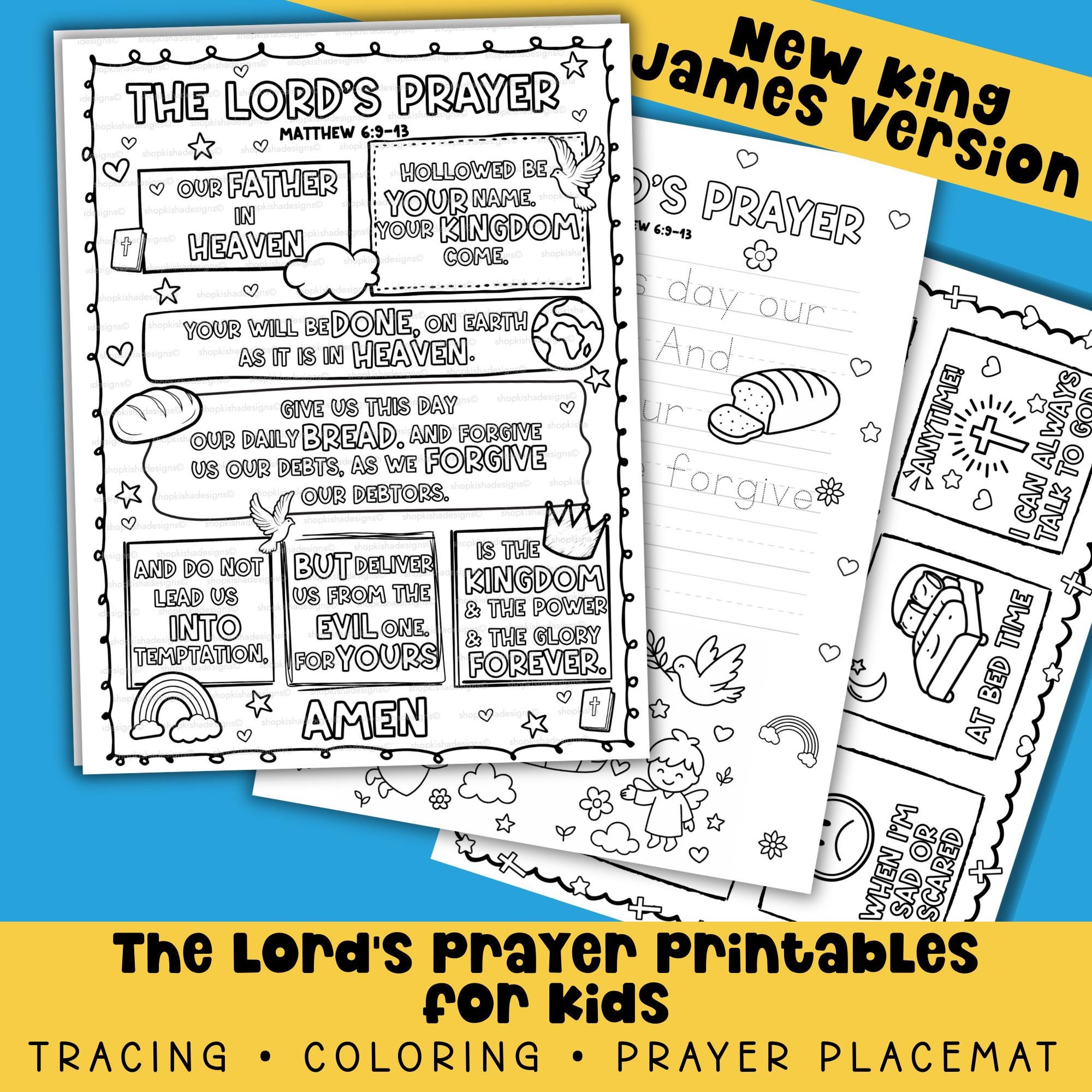 Lords Prayer for Kids Coloring Page Bible Verse Tracing Worksheet ...