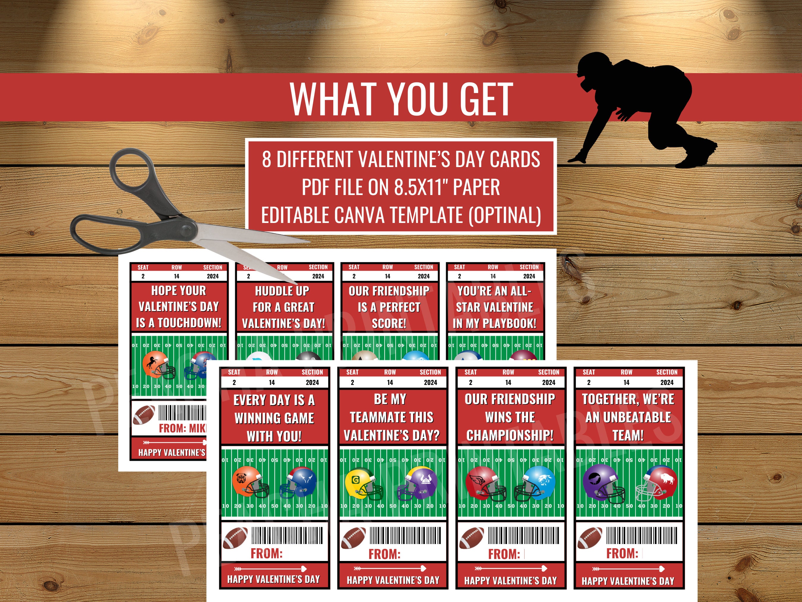 EDITABLE Football Valentine Day Card for Kid Printable Valentine Boy ...