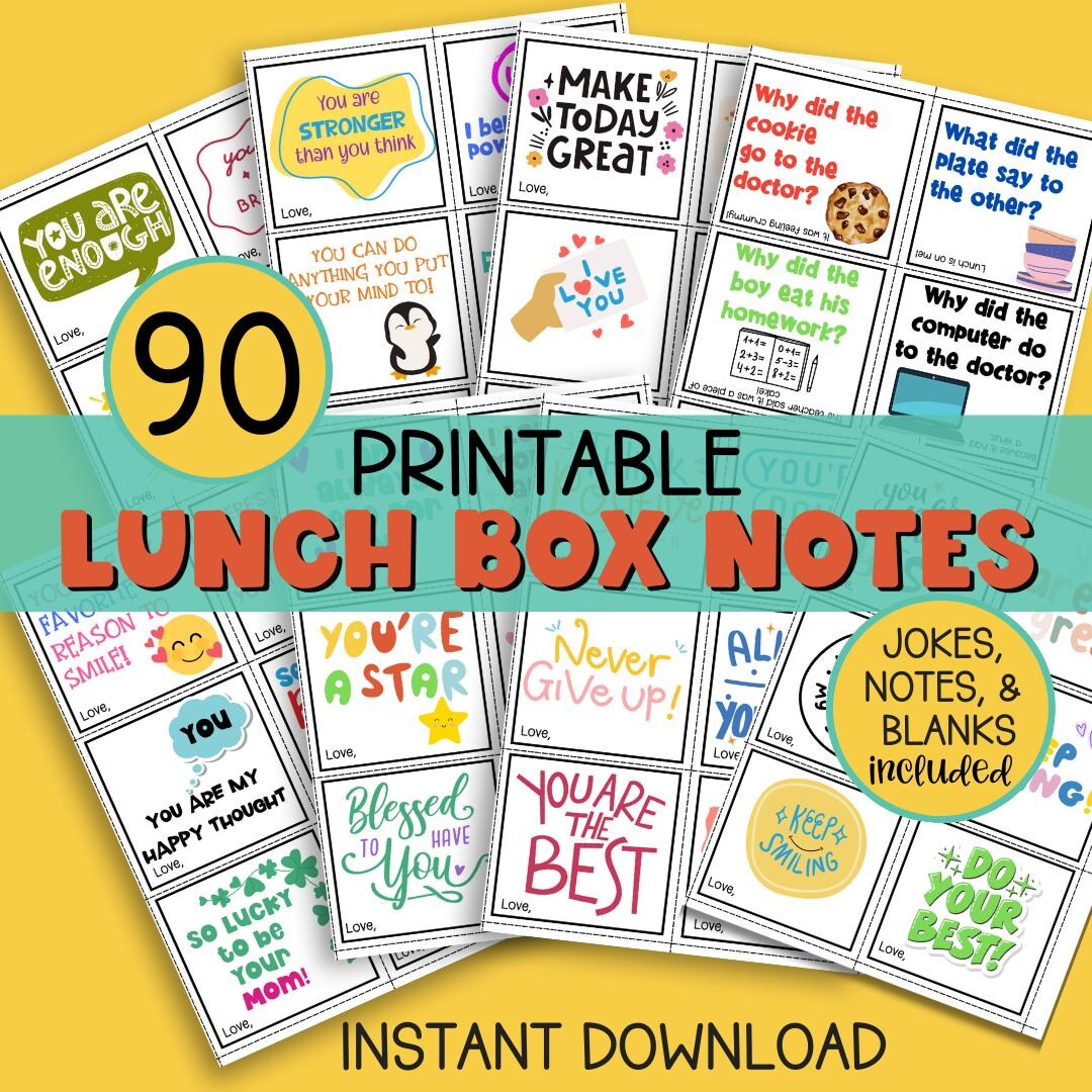 Printable School Lunch Note Assorted Card Kid Positive Affirmation ...