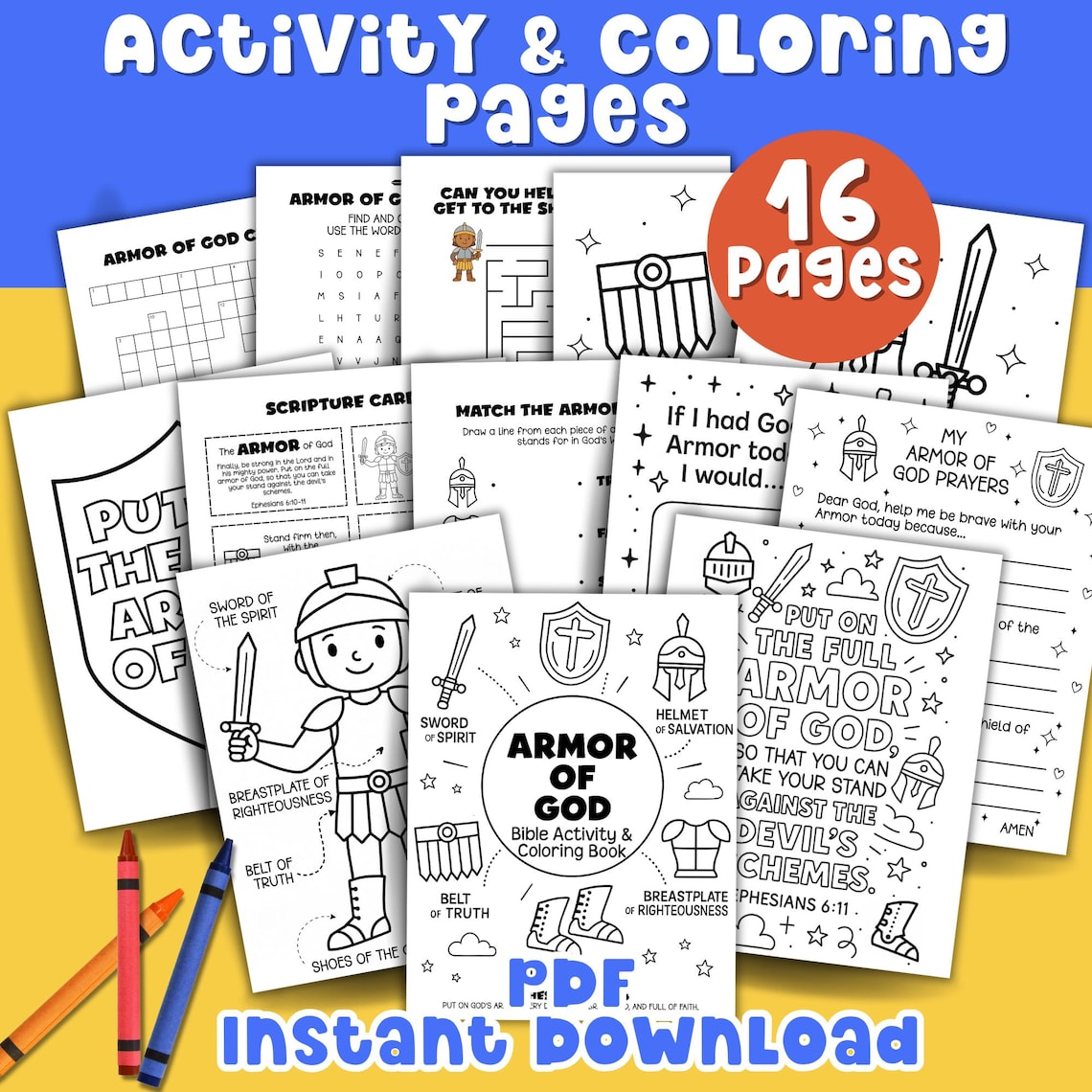 Armor of God Printable Kid Bible Verse Coloring Sheet Bible Scripture ...