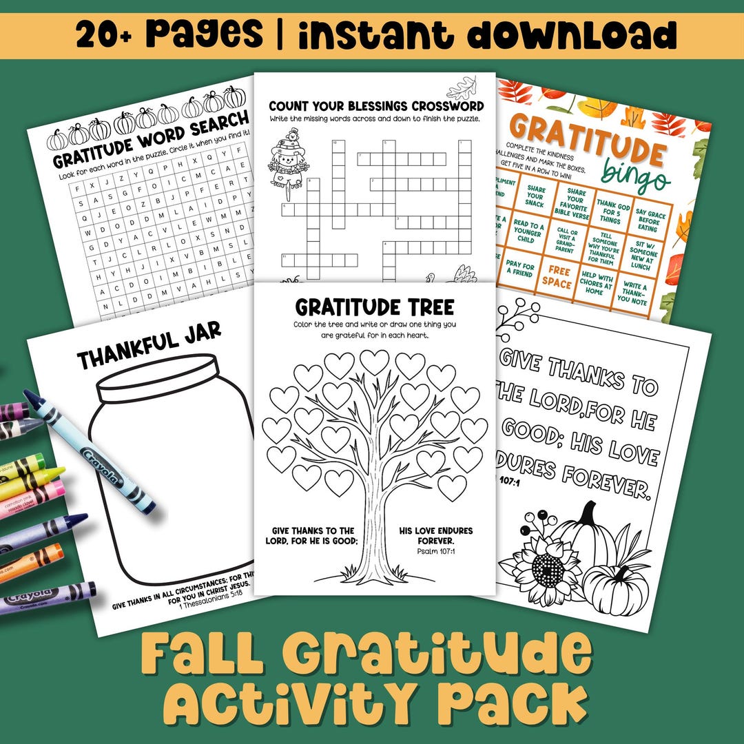 Thanksgiving Gratitude Activity Pack: Bible Games, Coloring Pages ...