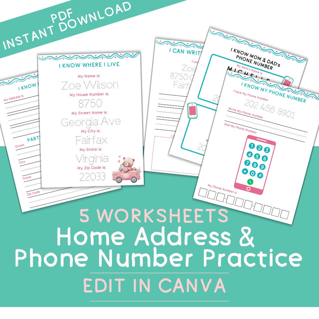 Editable Phone Number and Address Preschool Printable Number Activity ...
